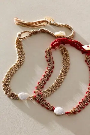 ARIANA OST Kleio Choker Necklace With Pearl Detail - Red