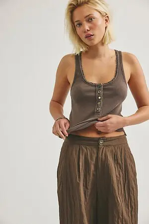 We The Free Ryder Ribbed Tank Top With Scallop Trim - Double Espresso