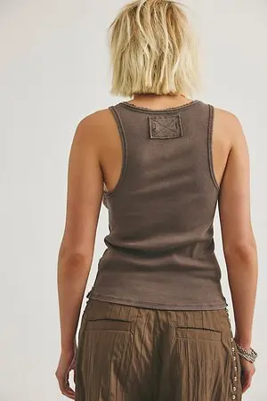 We The Free Ryder Ribbed Tank Top With Scallop Trim - Double Espresso