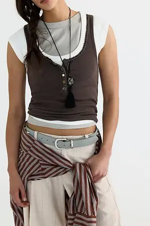We The Free Ryder Ribbed Tank Top With Scallop Trim - Double Espresso