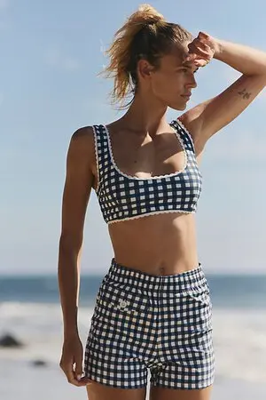 HAMMIES Cabana Boyshort Swim Trunks - Navy Gingham