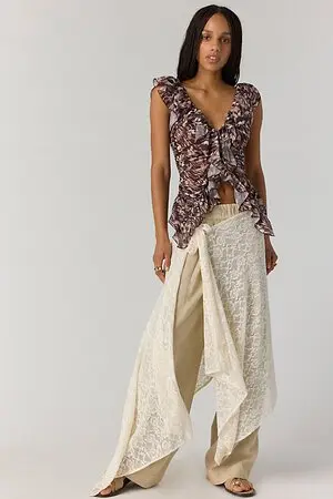 Free People Blythe Printed Ruffled Top - Marble Combo