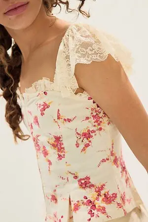 Free People Bonnie Lace Trim Floral Corset Top - Tea Combo