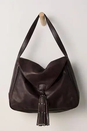 Free People Layla Leather Messenger Bag With Tassel Detail - Espresso