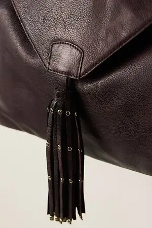 Free People Layla Leather Messenger Bag With Tassel Detail - Espresso