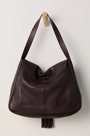 Free People Layla Leather Messenger Bag With Tassel Detail - Espresso