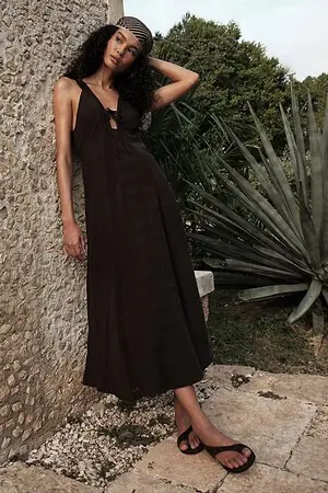 Free People Maxi Dress With V-neckline And Lace Panels - Bitter Bark