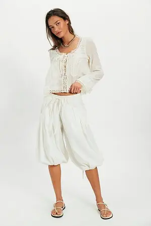 Free People Forevermore Long-sleeve Top With Lace Trim - Ivory