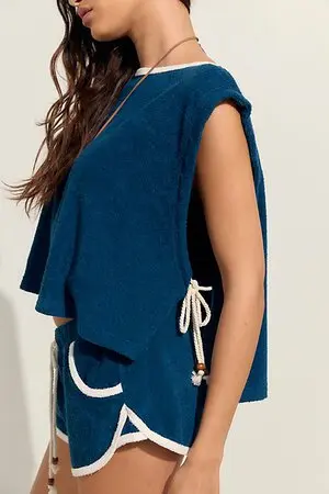 Free People Terry Muscle Tank And Micro Shorts Set - Poseidon