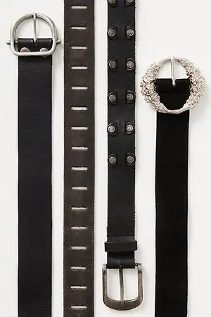 FP COLLECTION Sabine Suede Belt With Floral Buckle - Black