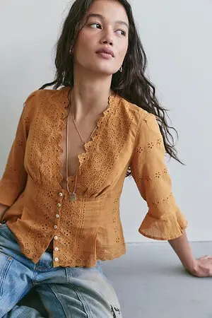 Free People Salone Eyelet Top - Bronzer