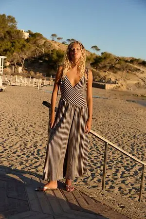Free People Loen One Piece Striped Jumpsuit - Coconut Milk