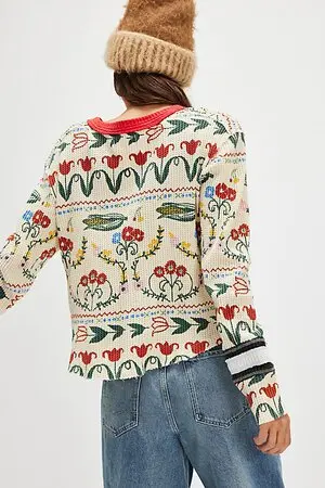 We The Free Waffle-knit Printed Long Sleeve Top - Corn