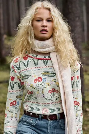 We The Free Waffle-knit Printed Long Sleeve Top - Corn