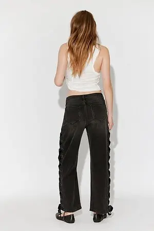 DRIFTWOOD Embellished Lace-up Straight Leg Jeans