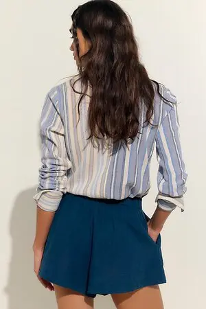 Free People Jetty Linen Shorts - Poseidon