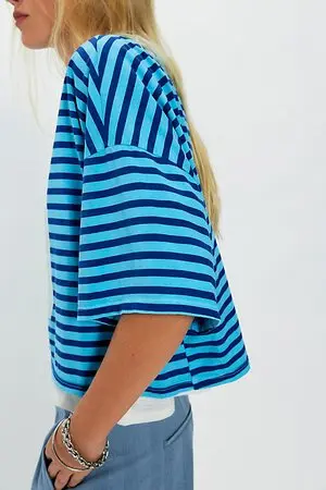 Daydreamer Sport Graphic Striped Cropped T-shirt