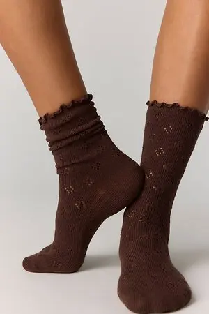 Free People Free People Pointelle Socks With Ruffled Trim Brown