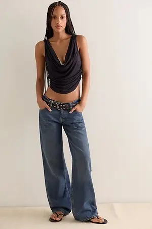 Free People Cowl Neck Ruched Camisole - Black
