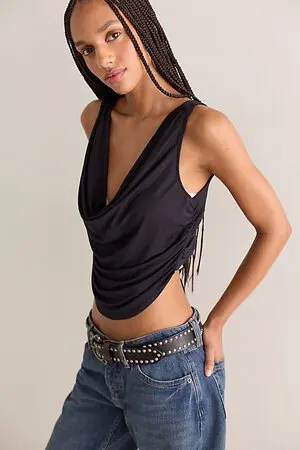 Free People Cowl Neck Ruched Camisole - Black