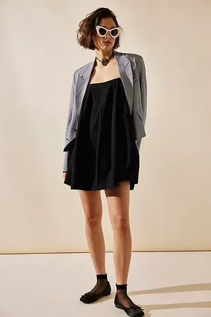 Free People Tiered Square Neck Mini Dress With Tie-back Straps - Black