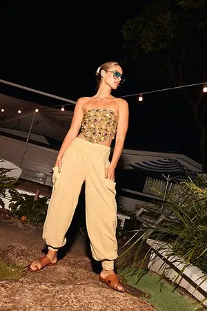 Free People Flexin' Low-Rise Smocked Trousers Pampas