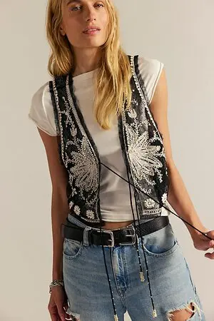 Free People Embellished Tulle Vest - Black