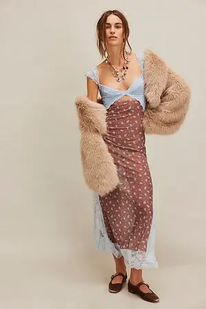 INTIMATELY Sheer Floral Maxi Slip Dress With Lace Trim And Cutout Detail - Cafe Combo