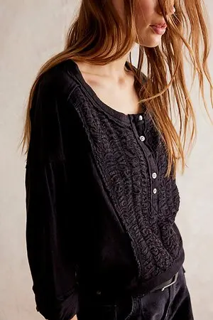 We The Free Redone Cotton Slouchy Long-sleeve Tee With Shirred Detailing - Black