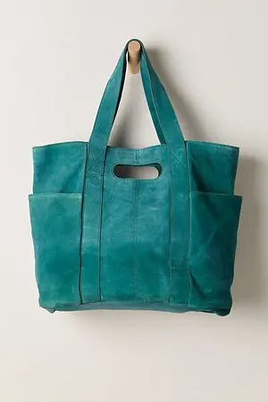 Free People Suede Tote Bag With Top Handles And Exterior Pockets