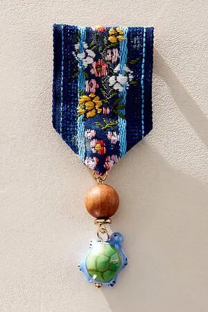 Free People Embroidered Dangle Brooch With Beaded Charm - Turtle