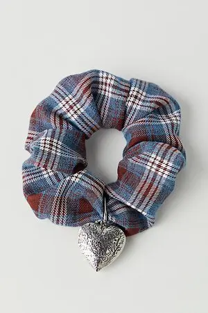 Free People Leon Pony Locket Scrunchie - Blue Plaid