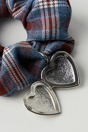 Free People Leon Pony Locket Scrunchie - Blue Plaid