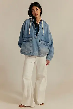 We The Free Casey Denim Pullover Jacket With Hood