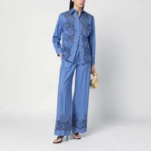 P.a.r.o.s.h Embroidered Cotton Poplin Trousers - Blue