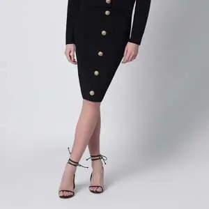 Balmain Tweed Pencil Skirt With Gold-tone Logo Buttons