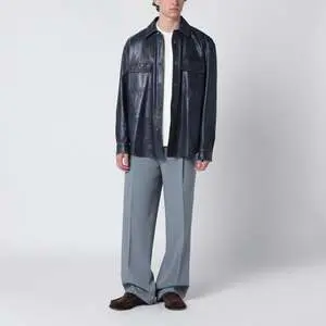 Loewe Oversized Navy Shirt In Leather And Cotton
