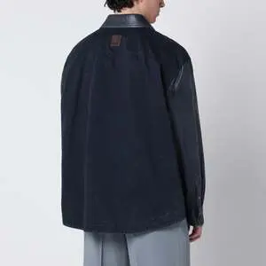 Loewe Oversized Navy Shirt In Leather And Cotton