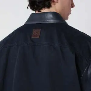 Loewe Oversized Navy Shirt In Leather And Cotton