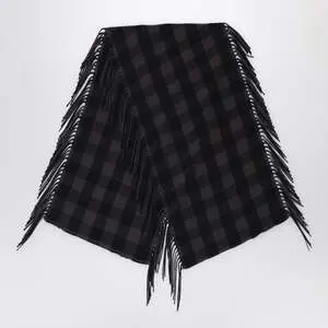 Destin Brown Check Wool And Cashmere Shawl - Grey