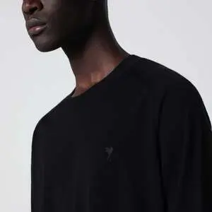 AMI Paris De Coeur Merino Wool Sweater - Black