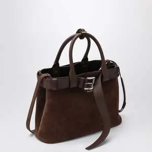 Prada Buckle Detail Suede Handheld Bag - Brown