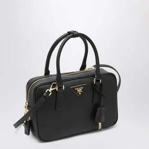 Prada Saffiano Leather Top Handle Bag - Black