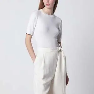 Brunello Cucinelli White Cashmere And Silk Blend Knit Top