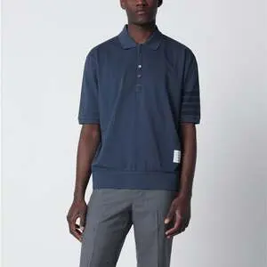Thom Browne Navy Cotton Polo Shirt - Blue