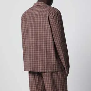 TEKLA Serra-colored Cotton Pajama Shirt With Check Pattern - Brown