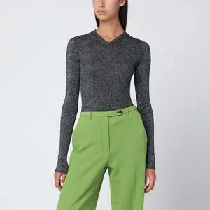 Miu Miu Metallic Lurex V-neck Long-sleeve Sweater