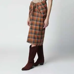 6397 Draped Tartan Wool Blend Skirt - Multicolor