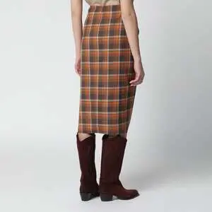 6397 Draped Tartan Wool Blend Skirt - Multicolor