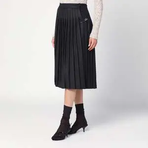 Prada Pleated Virgin Wool Skirt With Logo Detail